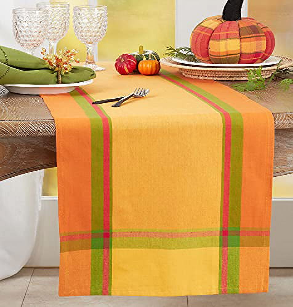 Fennco Styles Harvest Banded Border Design Cotton Table Runner 16" W x ...