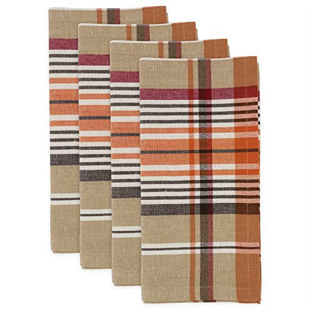 Fennco Styles Harvest Tartan Plaid Design Cotton Cloth Napkins 20" W x ...