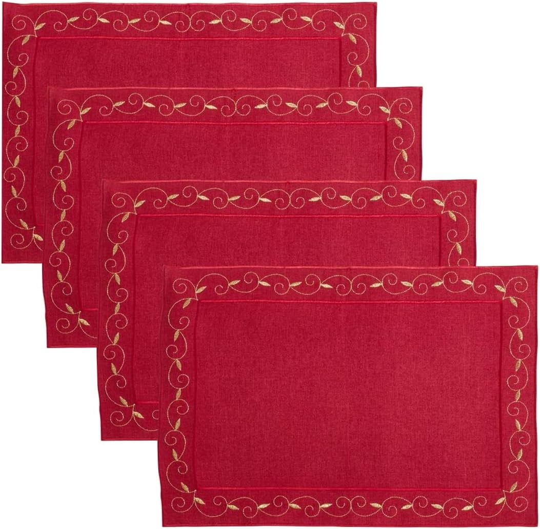 Fennco Styles Holiday Embroidered Design Placemats 14 x 20 Inch, Set of ...