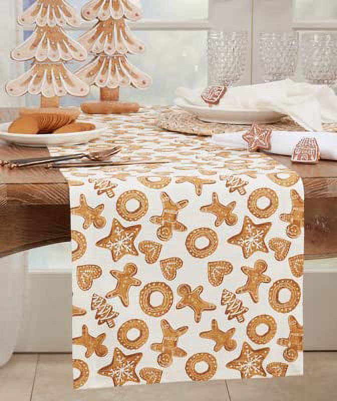 Fennco Styles Holiday Gingerbread Print Cotton Table Runner 14" W X 72 ...