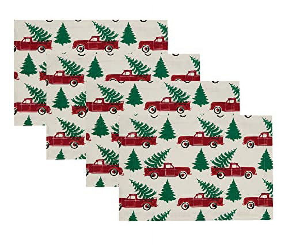 Fennco Styles Holiday Tree & Red Truck Christmas Cotton Placemats 14" W ...