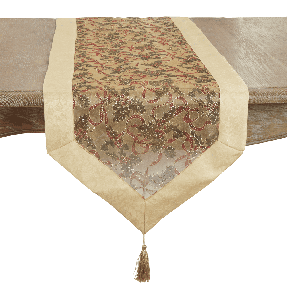 Fennco Styles Holly Ribbon Holiday Christmas Sheer 16 x 54 inch Table ...