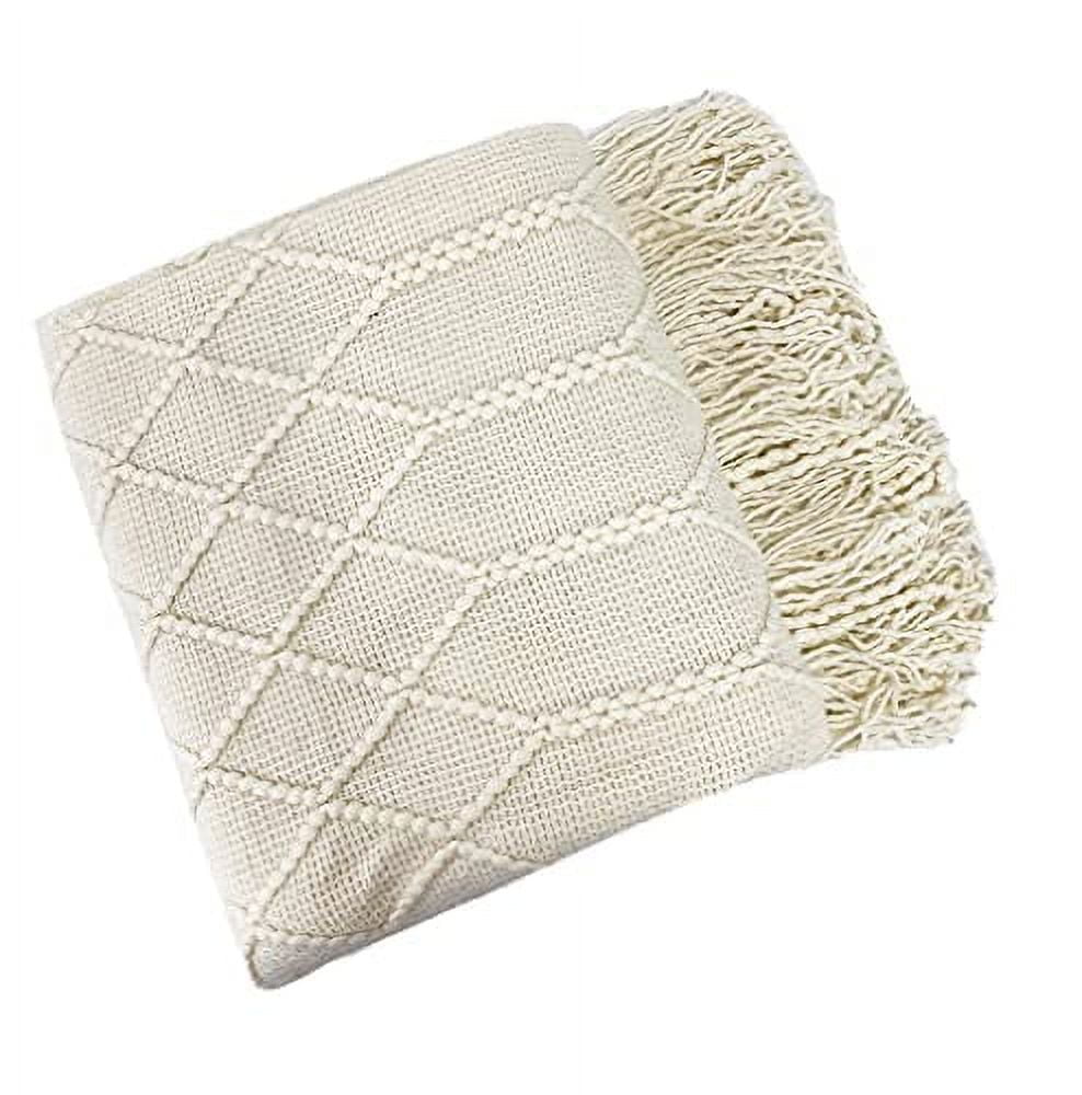 Fennco Styles Rhombus Diamond Knit Fringe Throw Blanket 50"x60" – Ivory ...