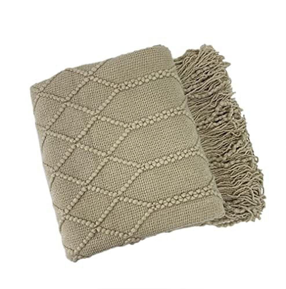 Fennco Styles Irregular Rhombus Diamond Knit Fringe Throw Blanket 50" W ...