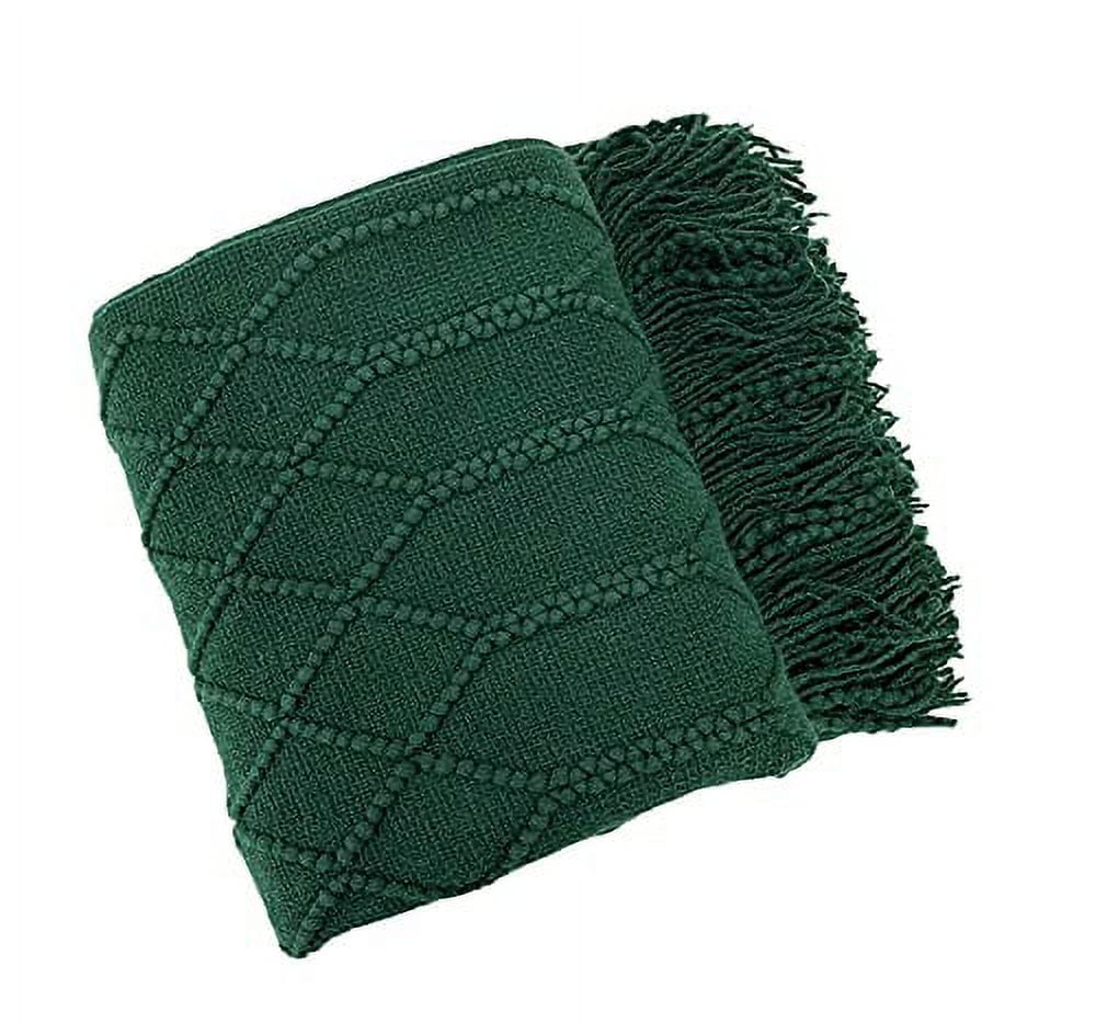 Fennco Styles Irregular Rhombus Diamond Knit Fringe Throw Blanket 50" W ...