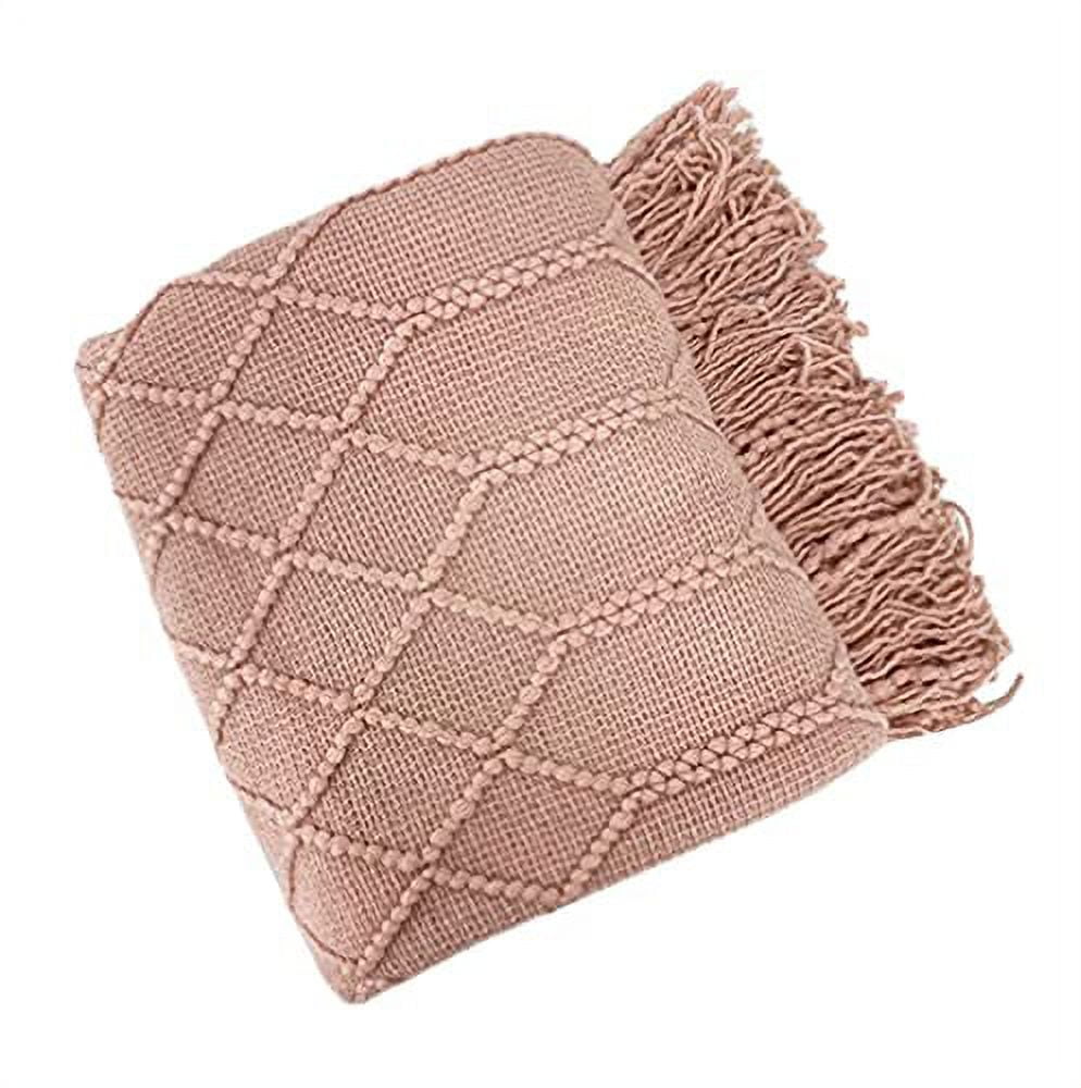 Fennco Styles Irregular Rhombus Diamond Knit Fringe Throw Blanket 50" W ...