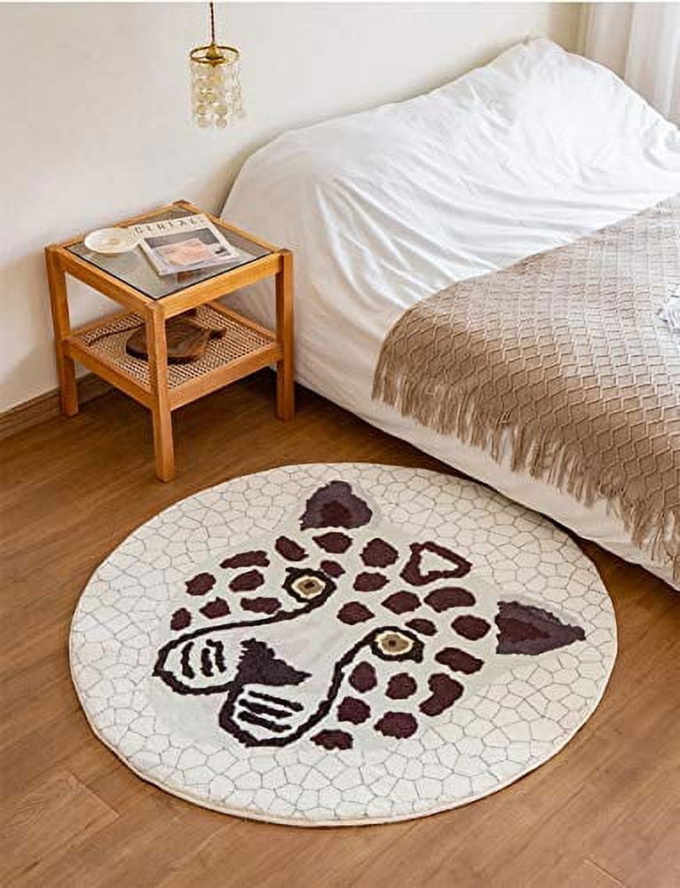 Fennco Styles Kids Cartoon Brown Leopard Shag Area Rug 32" Round ...