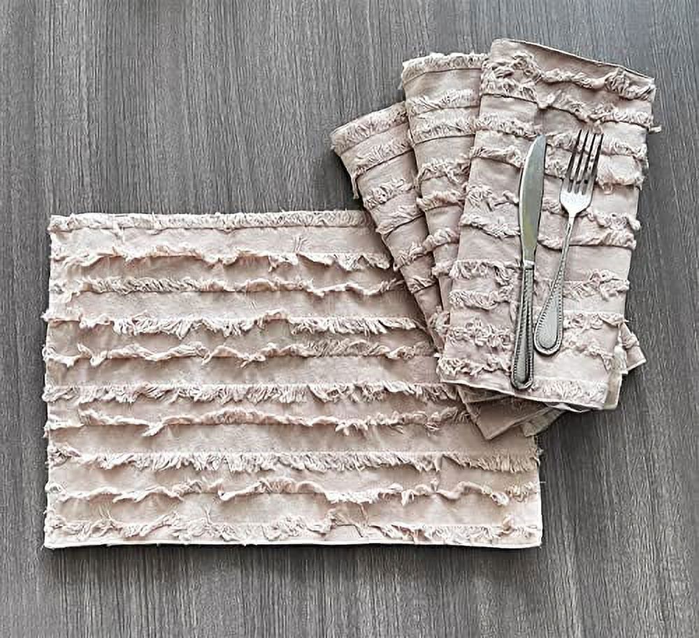 Fennco Styles Modern Fringe Stripe Cotton Table Placemats 13"W x 19"L ...