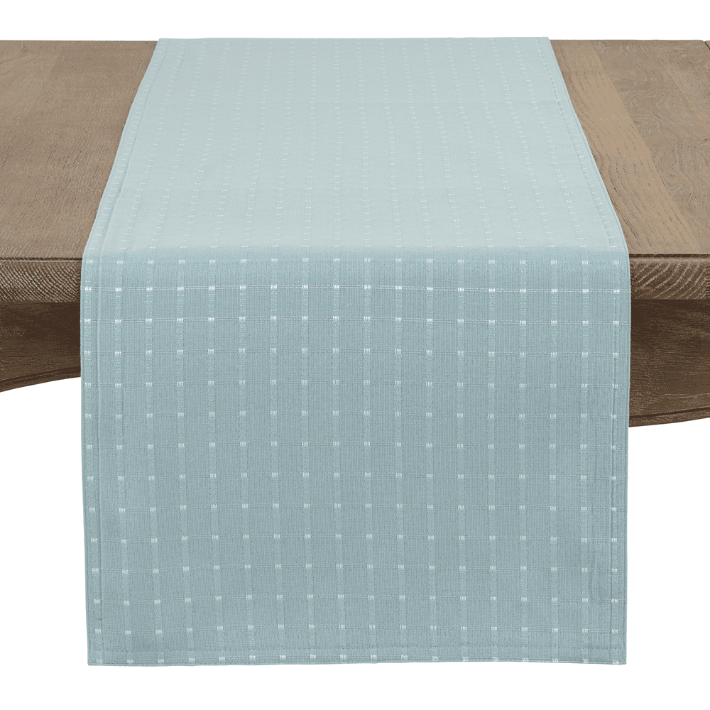 Fennco Styles Modern Stitched Line Table Runner 16" W x 120" L - Aqua Stripe Table Cover for ...