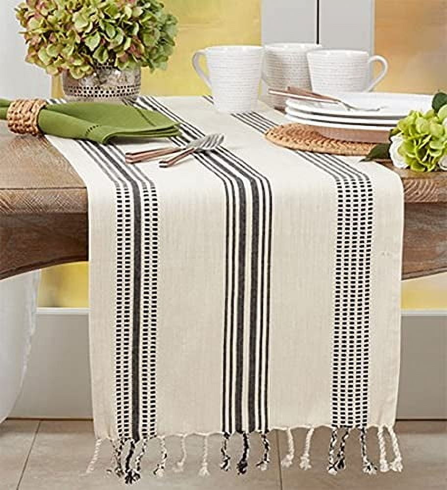 Fennco Styles Modern Stripe Textured Fringe Table Runner 16" W x 120" L ...