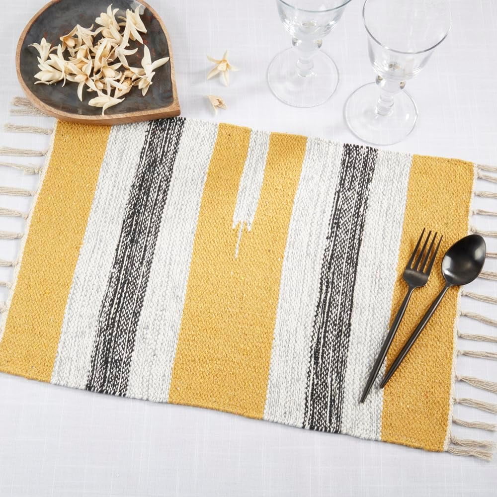 Fennco Styles Modern Striped Fringe Placemats 12" W x 18" L, Set of 4 ...