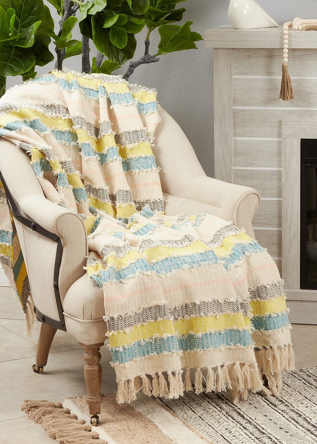 Fennco Styles Multicolored Striped Fringe Cotton Throw Blanket 50"W x ...