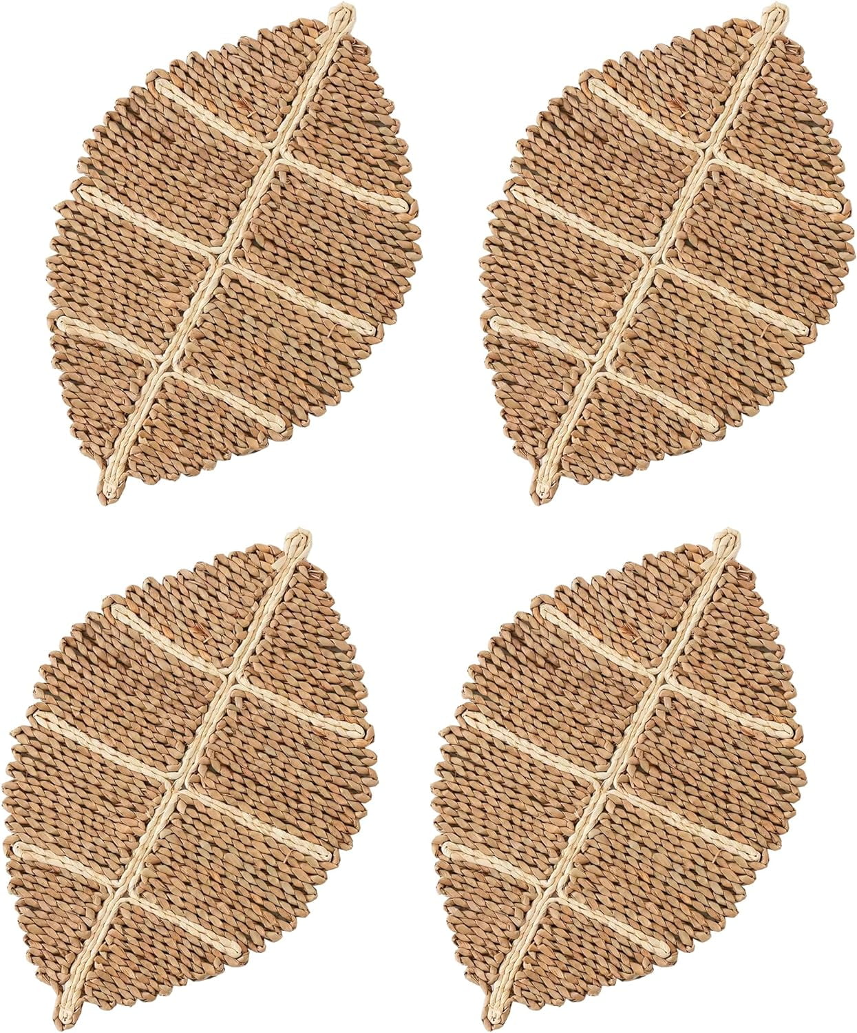 Fennco Styles Natural Corn Husk Leaf Shaped Placemats 13"W x 20"L, Set ...