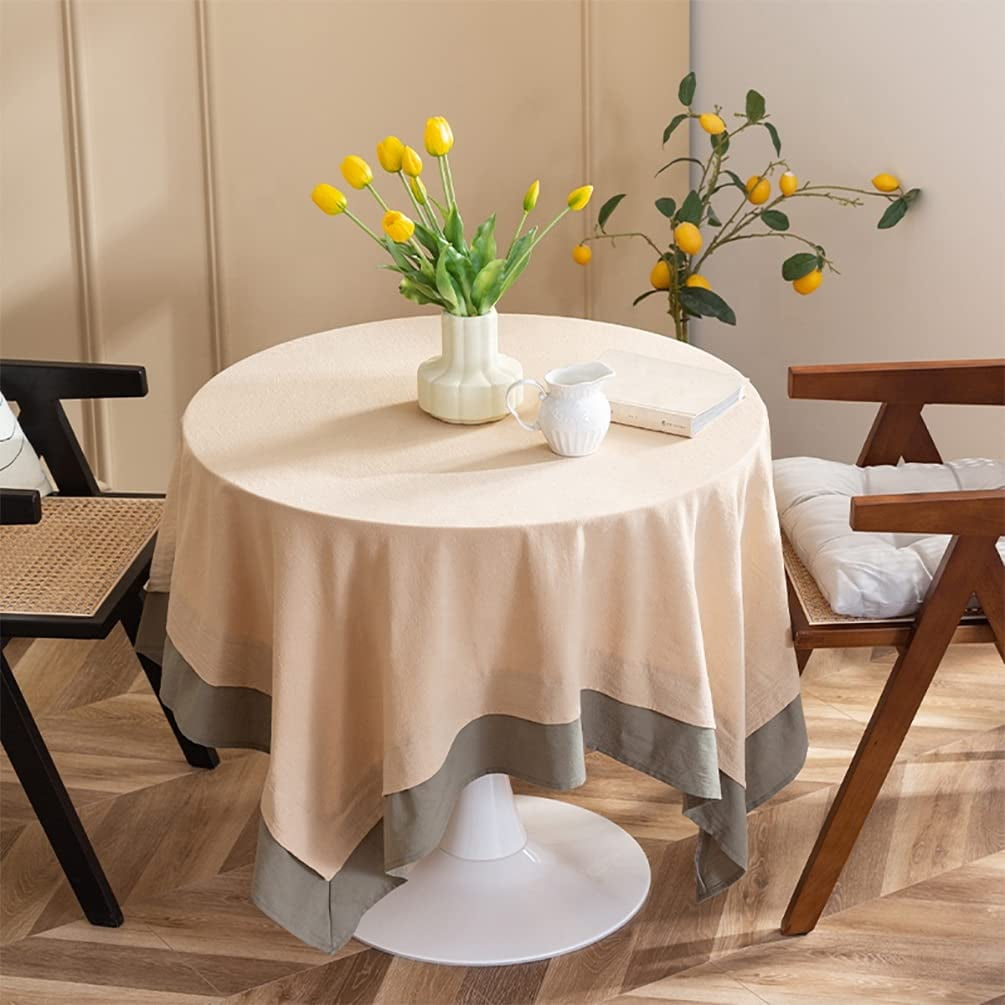 Fennco Styles Natural & Green Double Layer Cotton Tablecloth 72" W X 60 ...