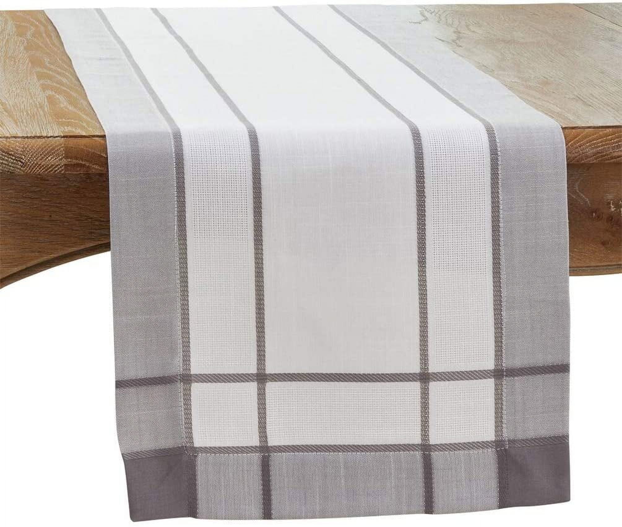 Fennco Styles Neutral Banded Border Design Table Runner - Decorative ...