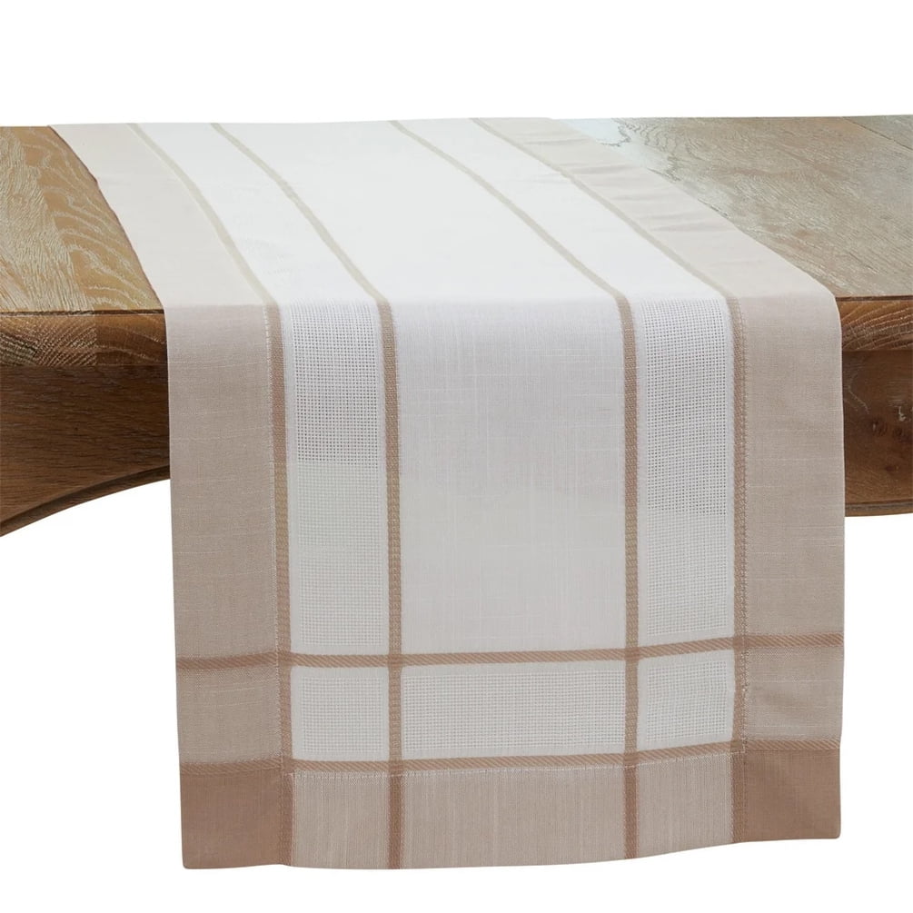 Fennco Styles Neutral Banded Border Design Table Runner - Decorative ...