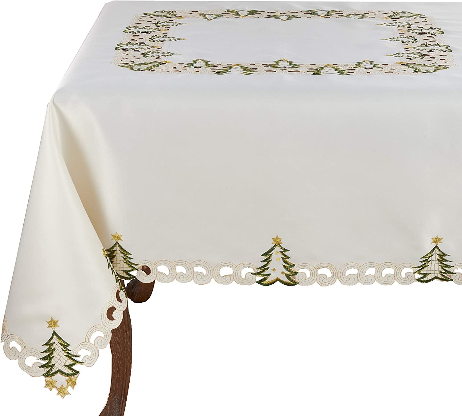 Fennco Styles Pandoro Collection Holiday Embroidered Christmas Tree Cutwork Border 67 x 140 Inch ...