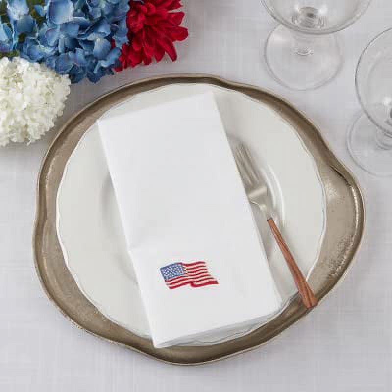 Fennco Styles Patriotic Embroidered American Flag Cloth Napkins 20" W x ...