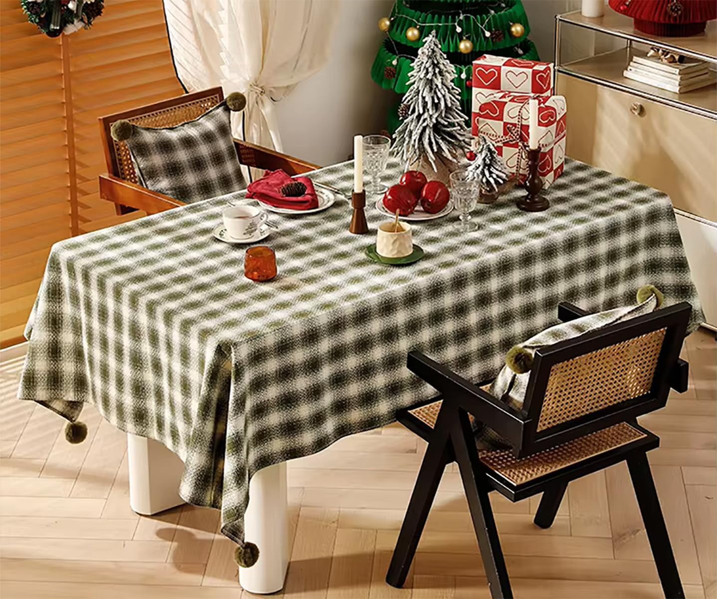 Fennco Styles Plaid Woven 100% Cotton Tablecloth with Pom Pom 56" W X ...