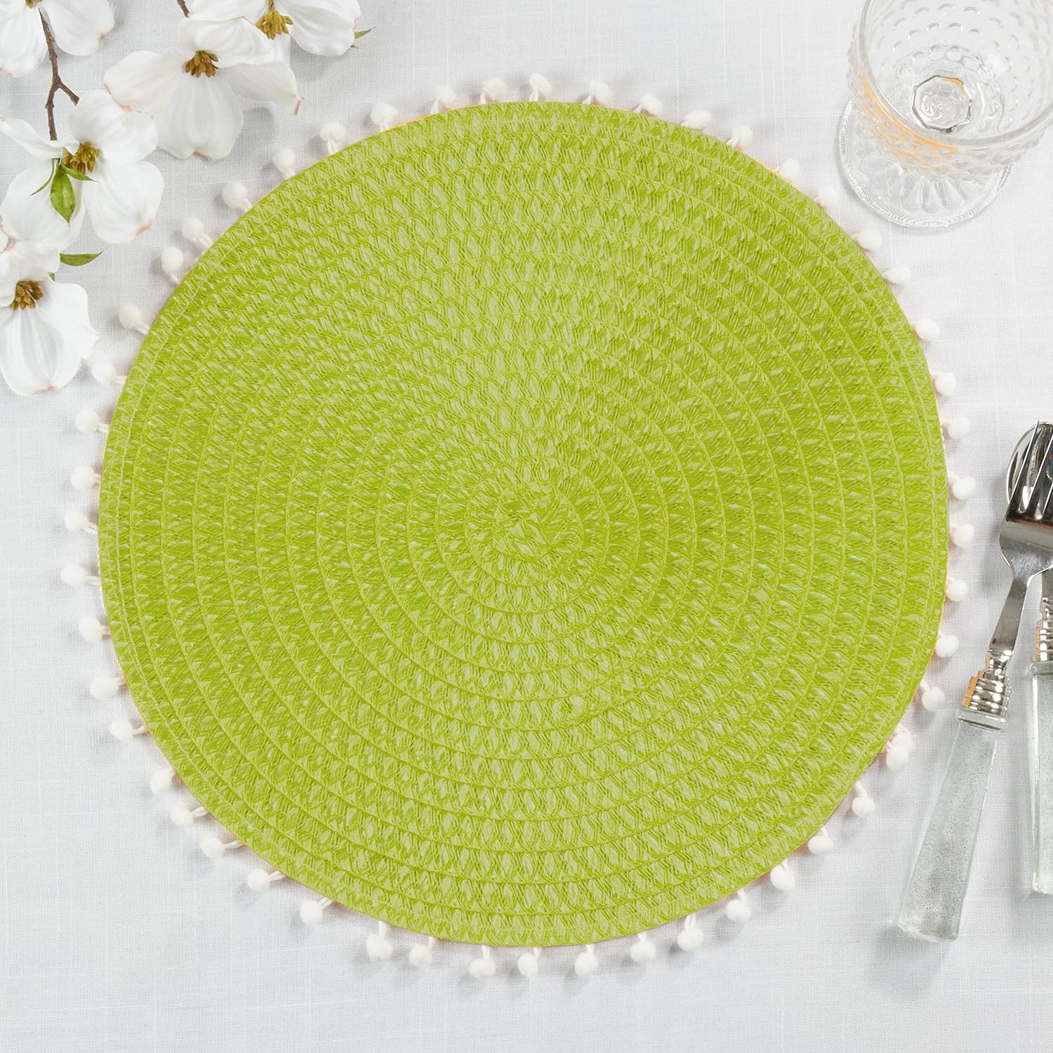 Fennco Styles Pom Pom Textured Placemats 15 Inches Round, Set of 4 ...