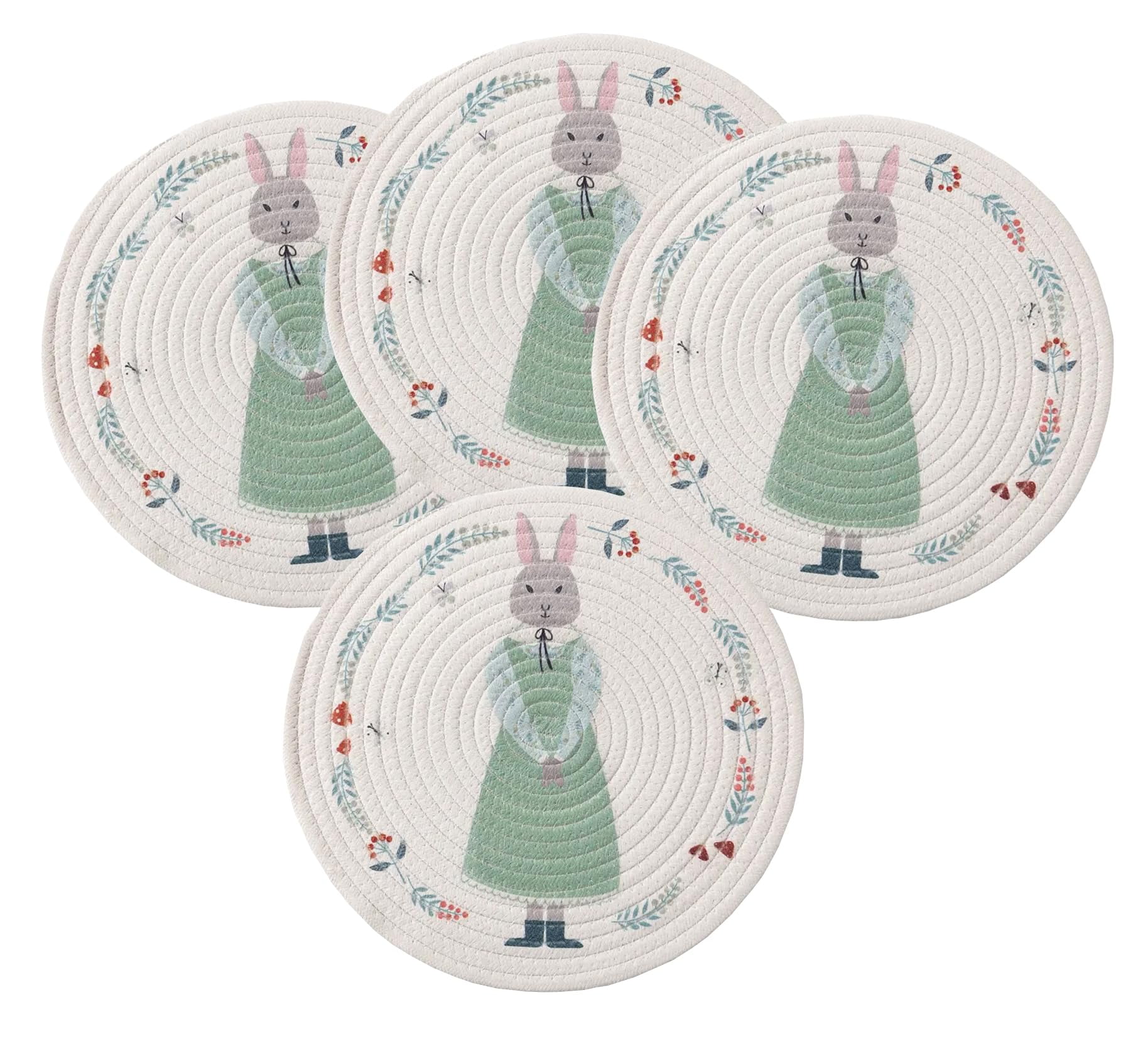 Fennco Styles Rabbit & Botanical Print Cotton Blend Woven Placemats 12 ...