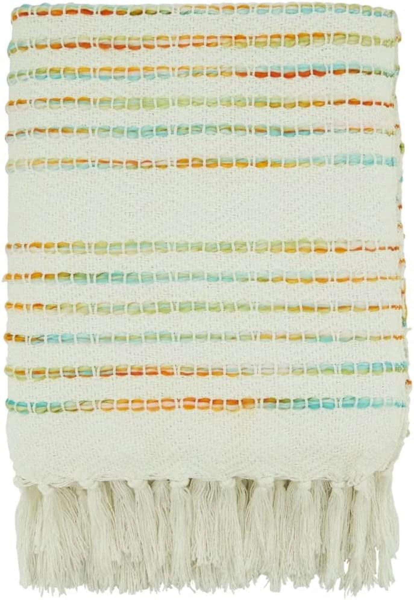 Fennco Styles Rainbow Stripe Cotton Blend Throw Blanket with Tassel 50 ...