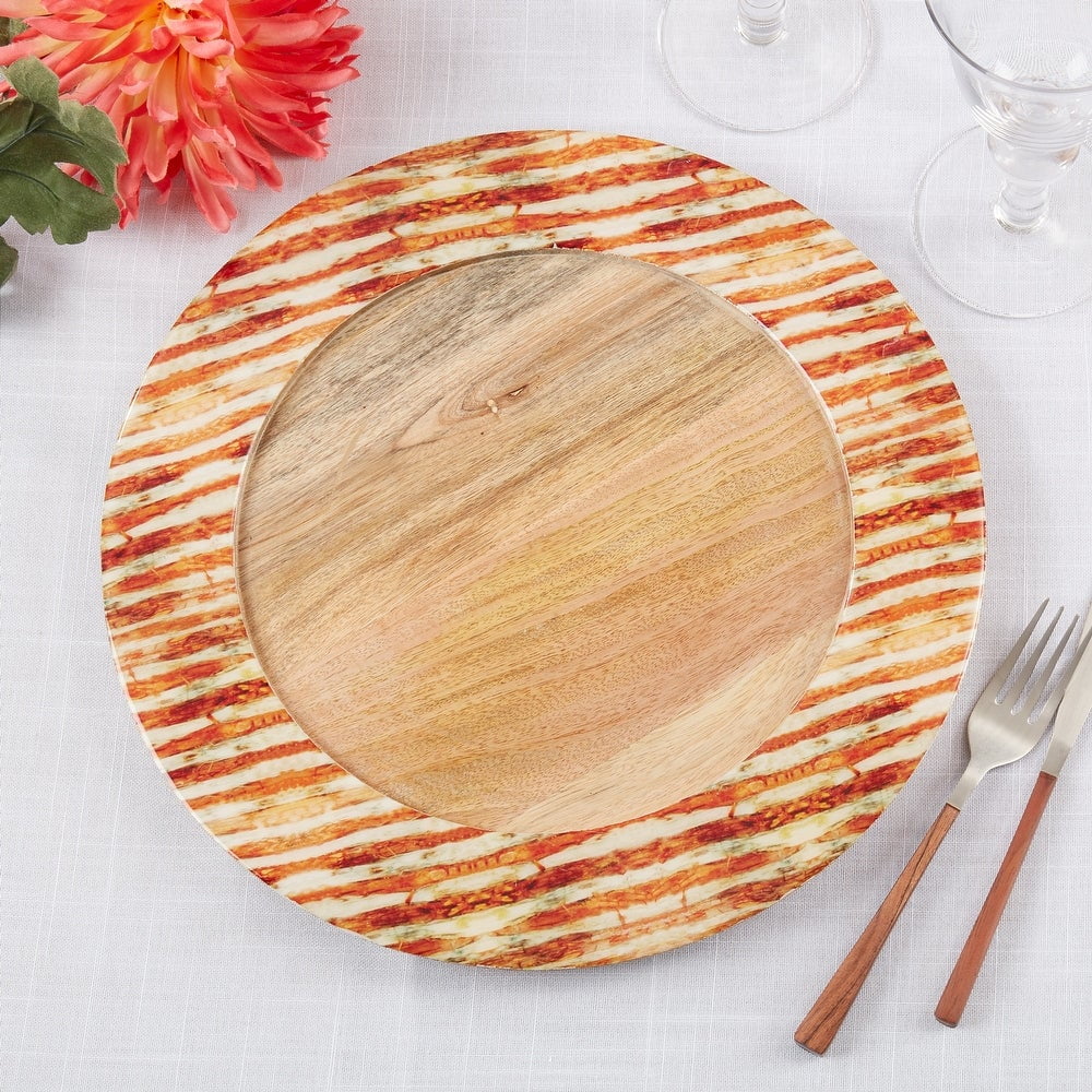 Fennco Styles Rust Striped Rim Mango Wood Decorative Charger Plate 13 ...
