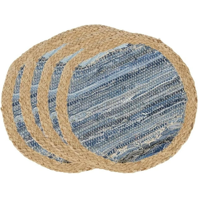 Fennco Styles Rustic Denim Chindi Placemats 15" Round, Set of 4 - Navy ...