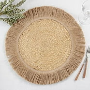 Fennco Styles Woven Textured Placemats with Fringe 15 Inches Round, Set ...