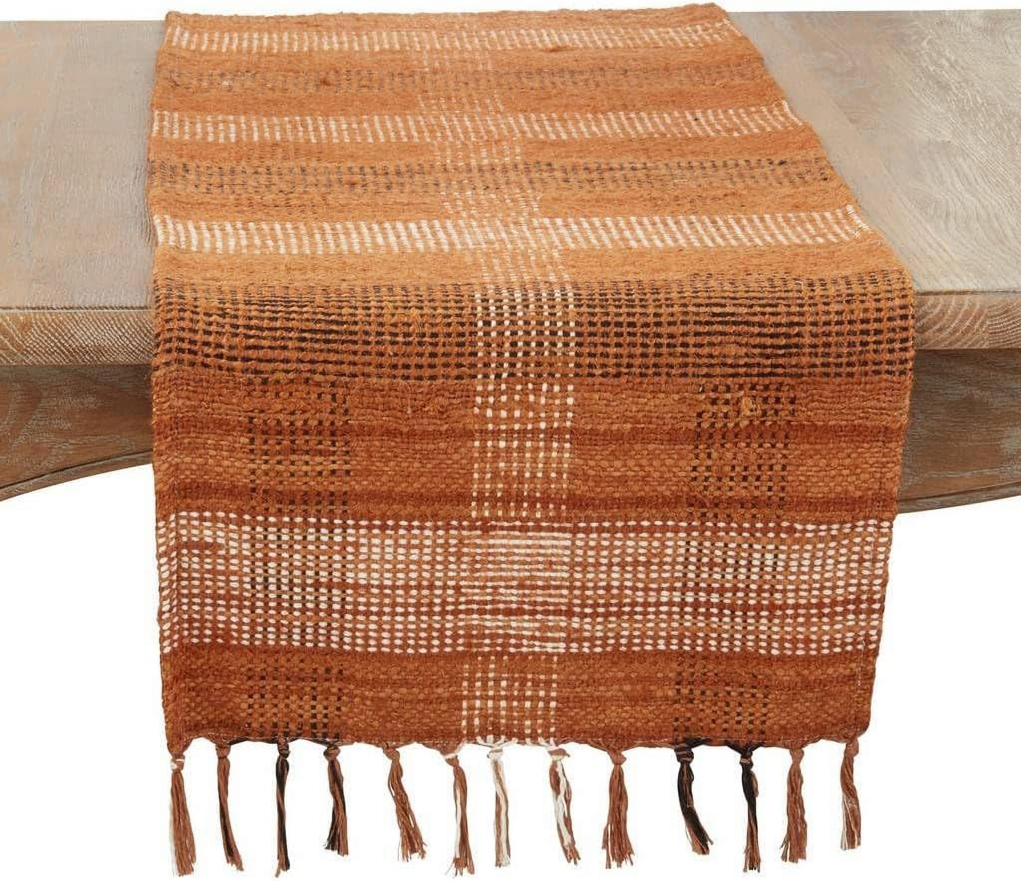 Fennco Styles Rustic Plaid Fringe Cotton Blend Table Runner with Fringe ...