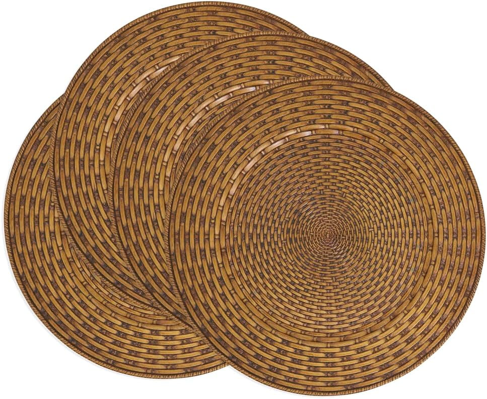 Fennco Styles Rustic Woven Look Faux Rattan Charger Plates 13" Round ...