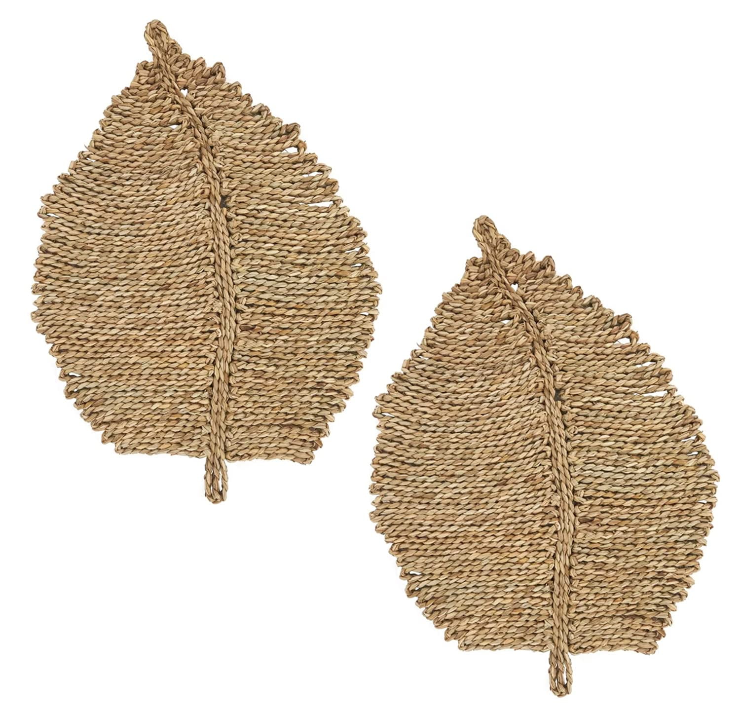 Fennco Styles Seagrass Leaf Shaped Table Placemats 14" W x 20" L, Set ...
