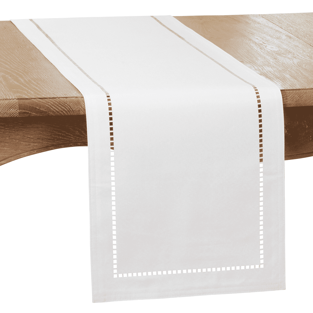 Fennco Styles Solid Color Laser-Cut Hemstitch Design Table Runner ...