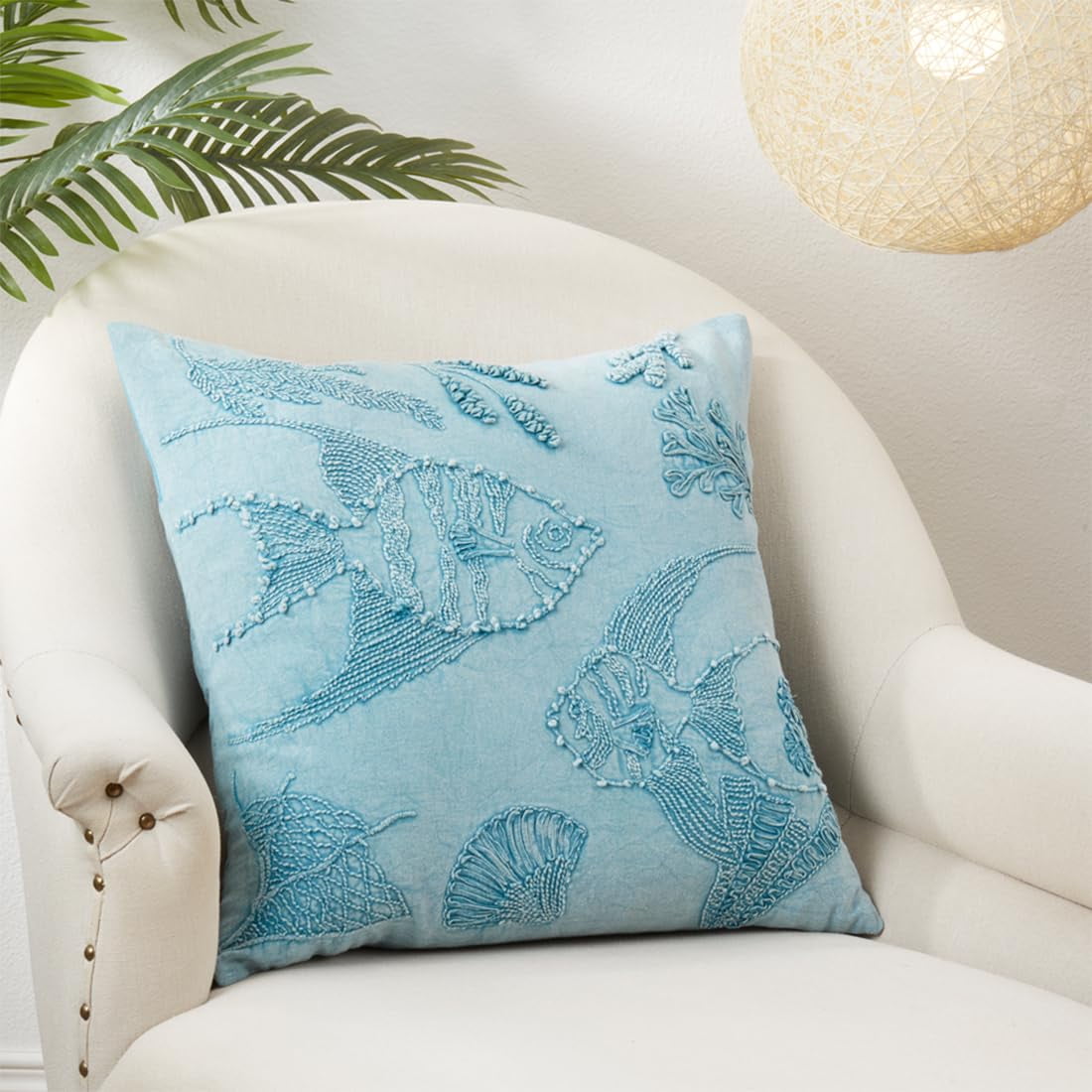 Fennco Styles Stonewashed Fish Design Cotton Decorative Throw Pillow ...