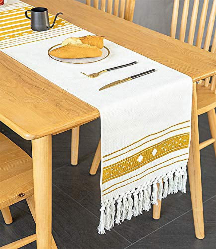 Fennco Styles Stripe Cross Print Braided Tassel Cotton Table Runner 14 ...
