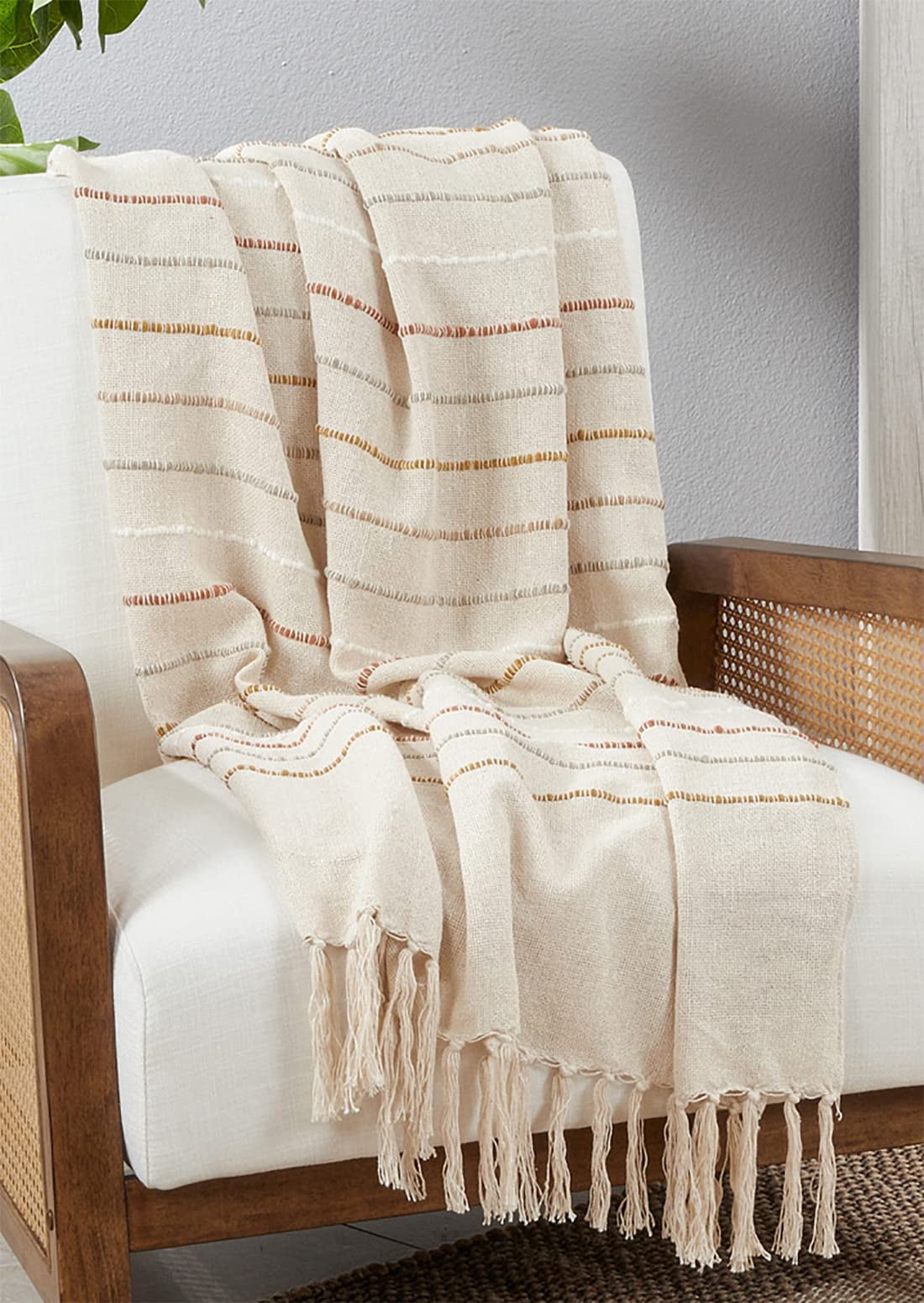 Fennco Styles Textured Stripe Throw Blanket with Tassel 50" W x 60" L ...
