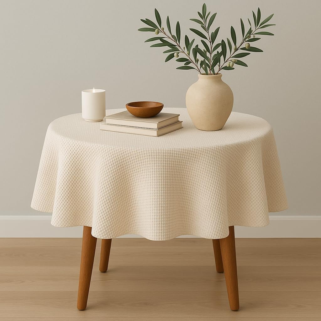Fennco Styles Waffle Weave Solid Color Tablecloth 48" Round - Natural ...