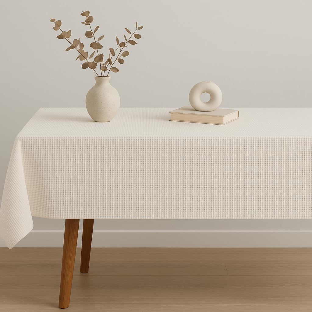 Fennco Styles Waffle Weave Solid Color Tablecloth 56" X 104" - Ivory ...