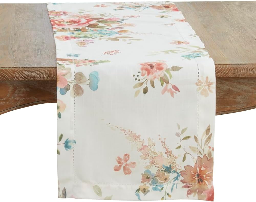 Fennco Styles Watercolor Floral Hemstitch Table Runner 16" W x 72" L ...