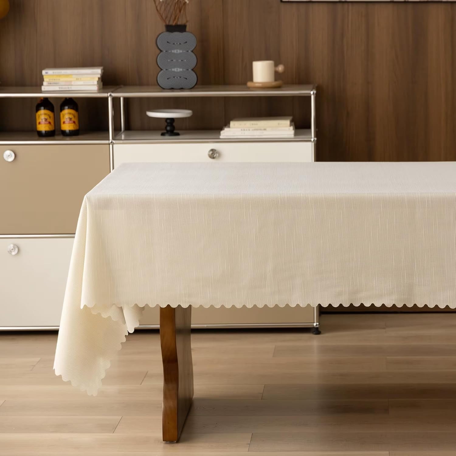 Fennco Styles Wave Border Solid Tablecloth 56" W X 56" L - Beige Woven ...