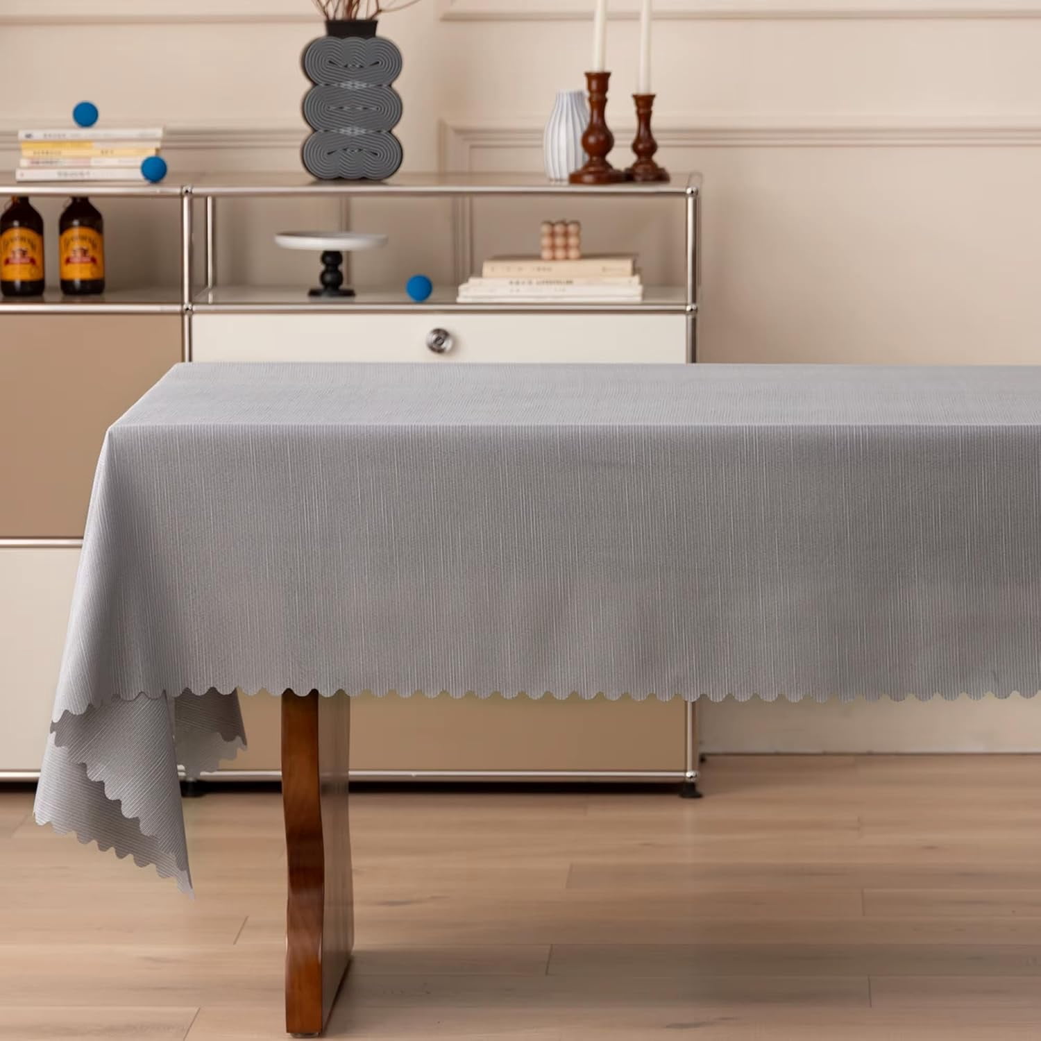 Fennco Styles Wave Border Solid Tablecloth 56" W X 56" L - Slate Woven ...