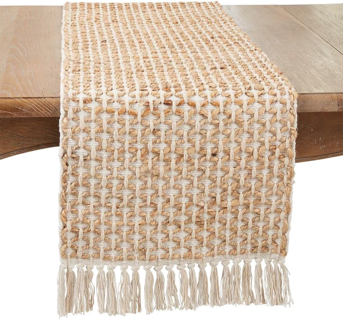 Fennco Styles Woven Rope Design Table Runner 16" W X 72" L - Ivory ...