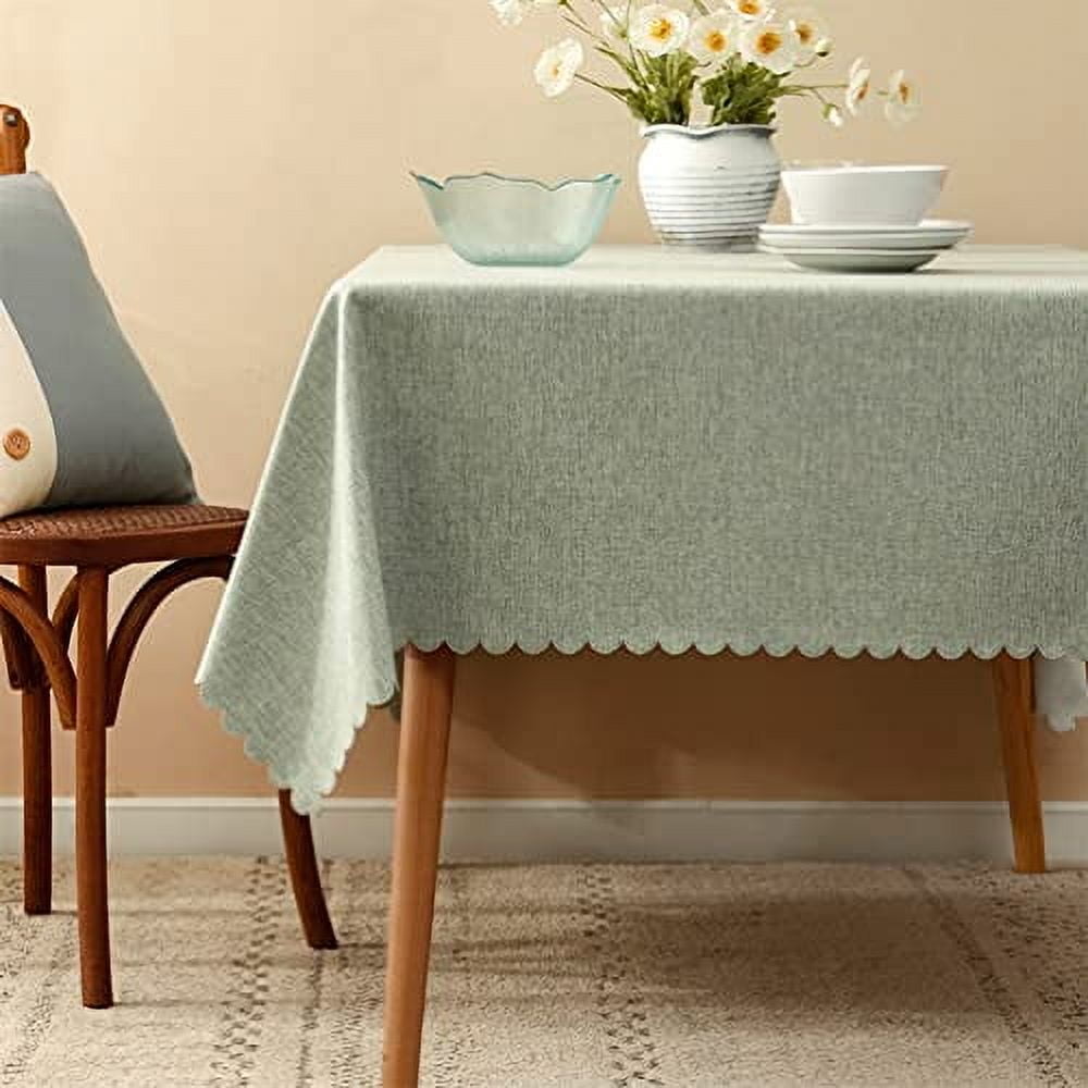 Fennco Styles Woven Solid Color Scalloped Tablecloth 56" Round - Sage ...