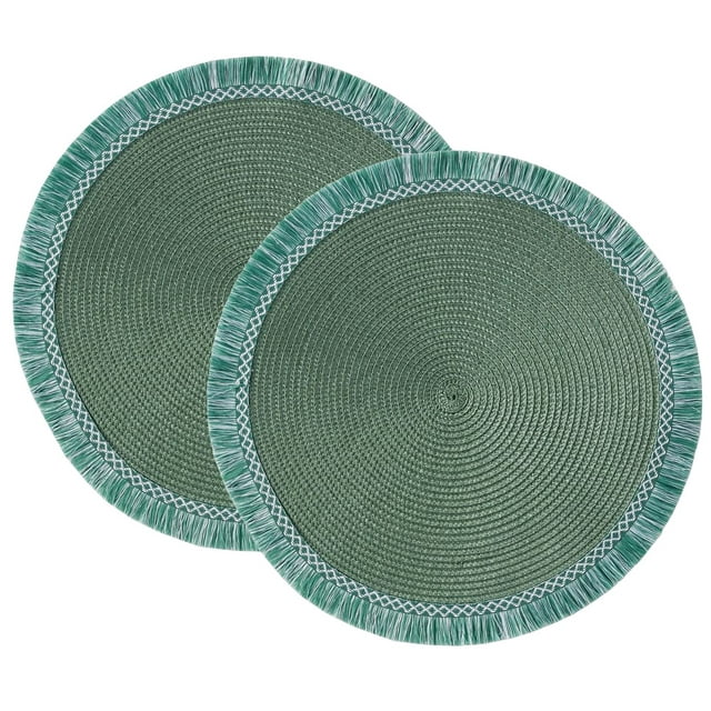 Fennco Styles Woven Textured Placemats with Fringe 15 Inches Round, Set ...