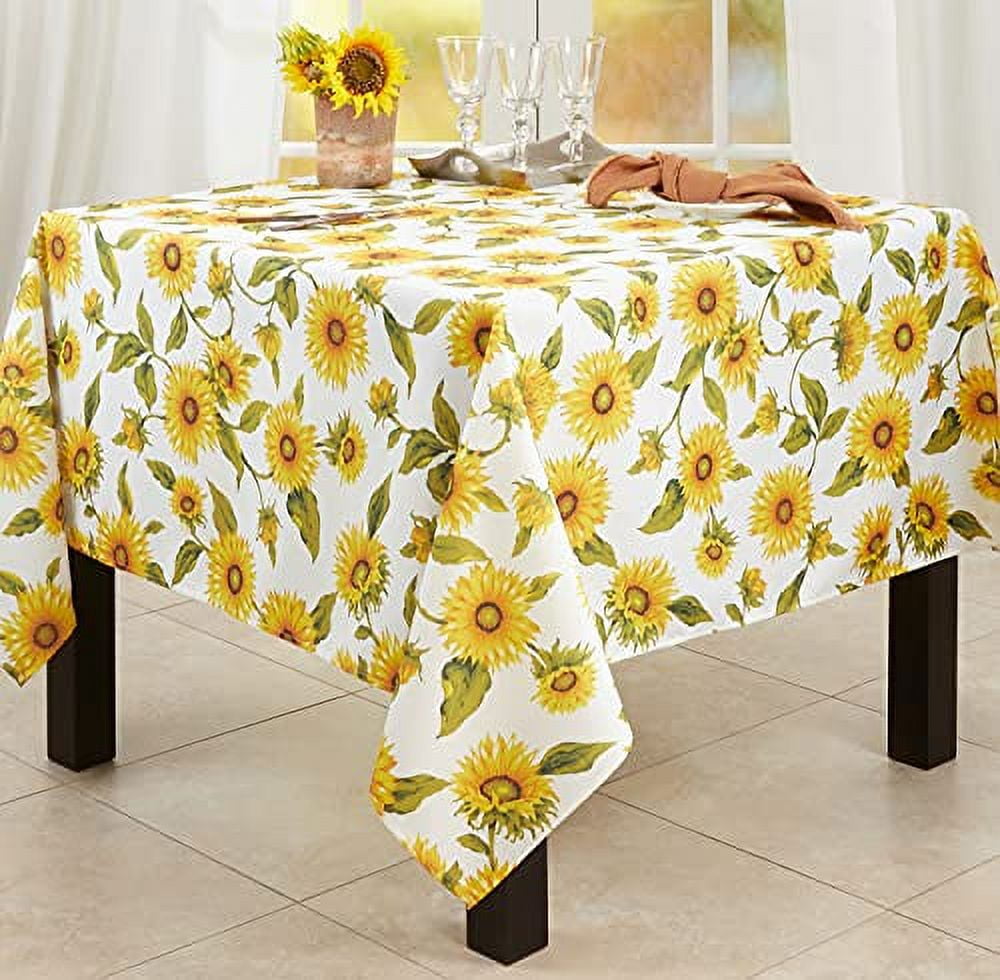 Fennco Styles Yellow Sunflower Print Tablecloth 70" W x 70" L - Garden ...