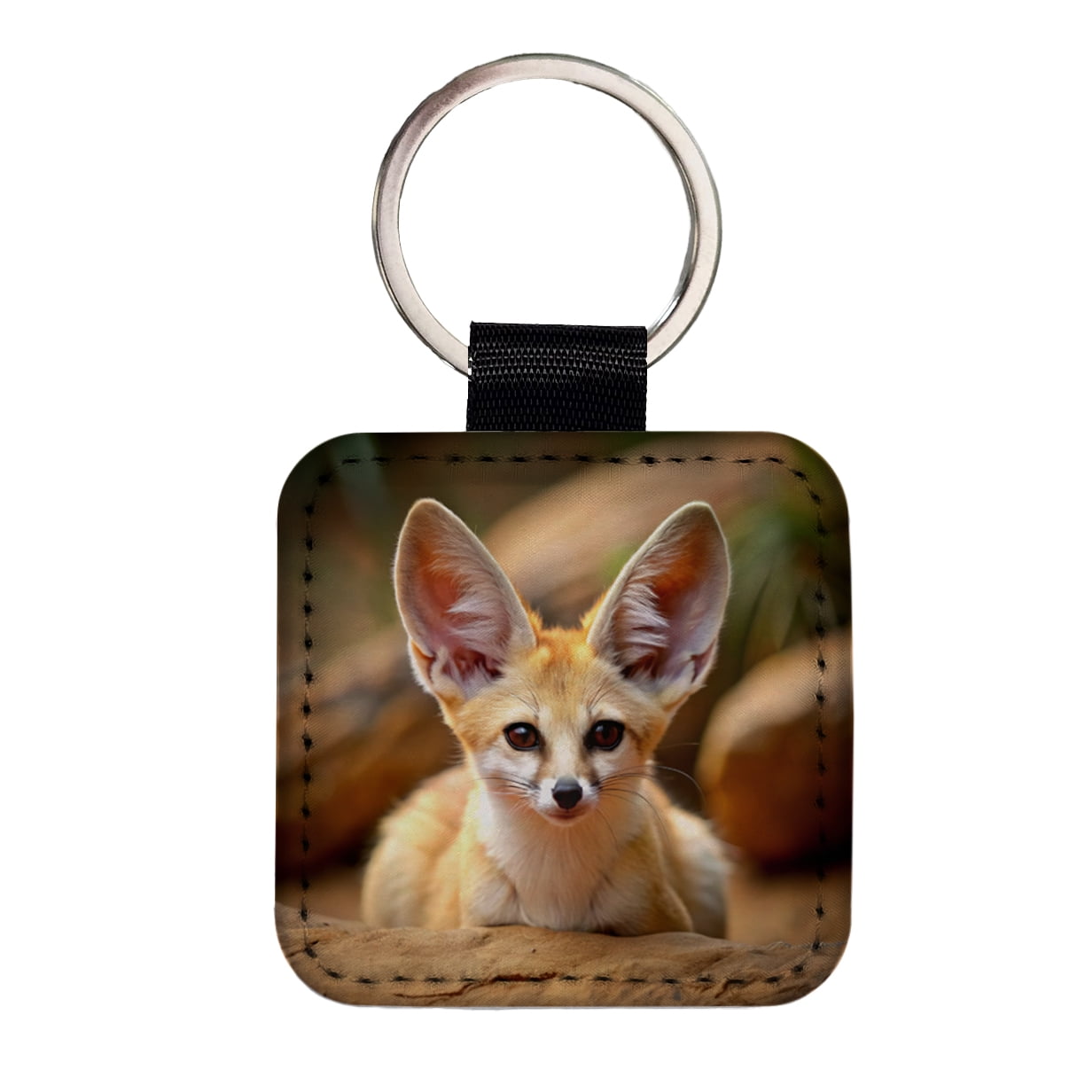 Fennec Fox Faux Leather Square Keychain - Walmart.com