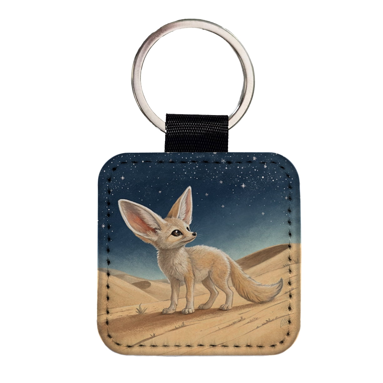 Fennec Fox Illustration Faux Leather Square Keychain - Walmart.com