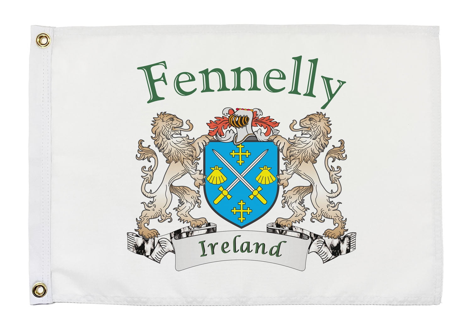 Fennelly Irish Coat of Arms Small White Flag - 16"x10.5" inches ...