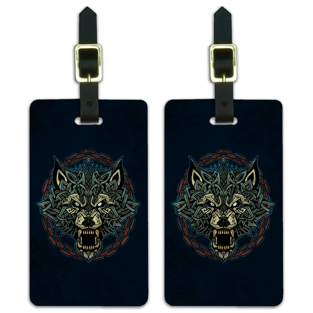 Fenrir Fierce Snarling Wolf In Chains Norse Mythology Luggage ID Tags ...