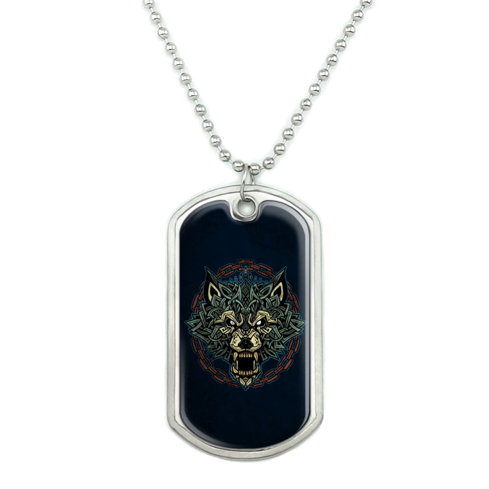 Fenrir Fierce Snarling Wolf In Chains Norse Mythology Military Dog Tag ...
